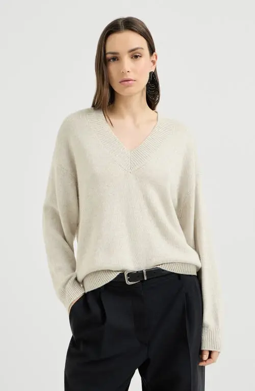 Brunello Cucinelli Cashmere And Silk Diamond Yarn Sweater - Ivory