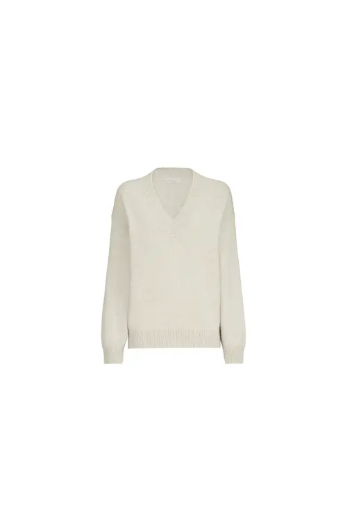 Brunello Cucinelli Cashmere And Silk Diamond Yarn V-neck Sweater