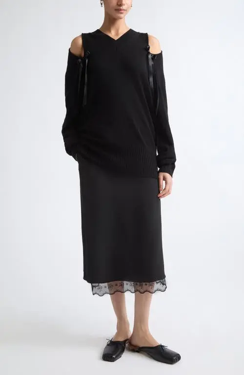 Simone Rocha Lace Trim Crêpe De Chine Skirt - Black