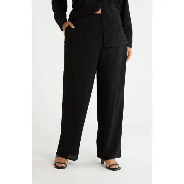 Eileen Fisher Textured Straight Leg Pants - Black