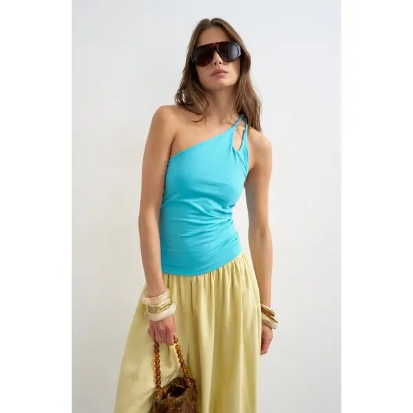 Topshop One-shoulder Stretch Cotton Tank - Lblue