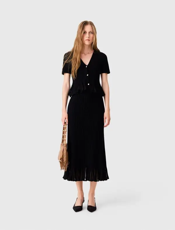 Maje Knit Skirt With Peplum Hem - Black