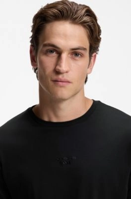 BOSS Porsche X Mercerized Cotton T-shirt With Glossy Logo - Black