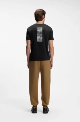 BOSS Porsche X Mercerized Cotton T-shirt With Glossy Logo - Black