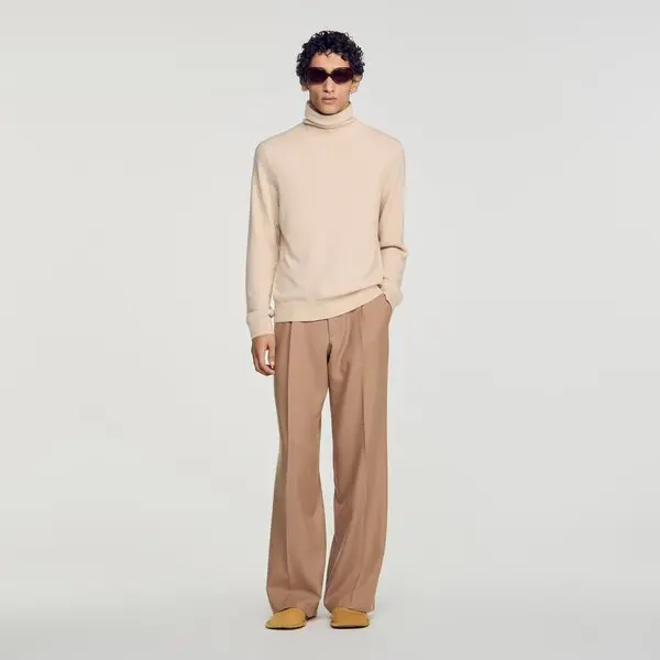 Sandro Roll Neck Cashmere Sweater - Beige