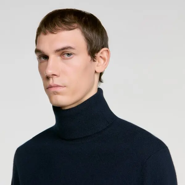 Sandro Cashmere Roll Neck Sweater - Navy Blue