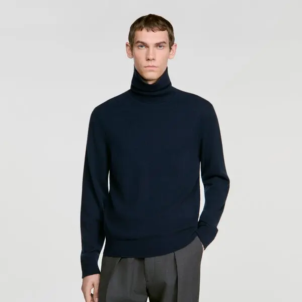 Sandro Cashmere Roll Neck Sweater - Navy Blue