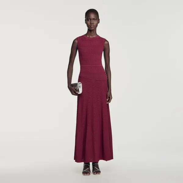 Sandro Pointelle Knit Maxi Dress - Bordeaux