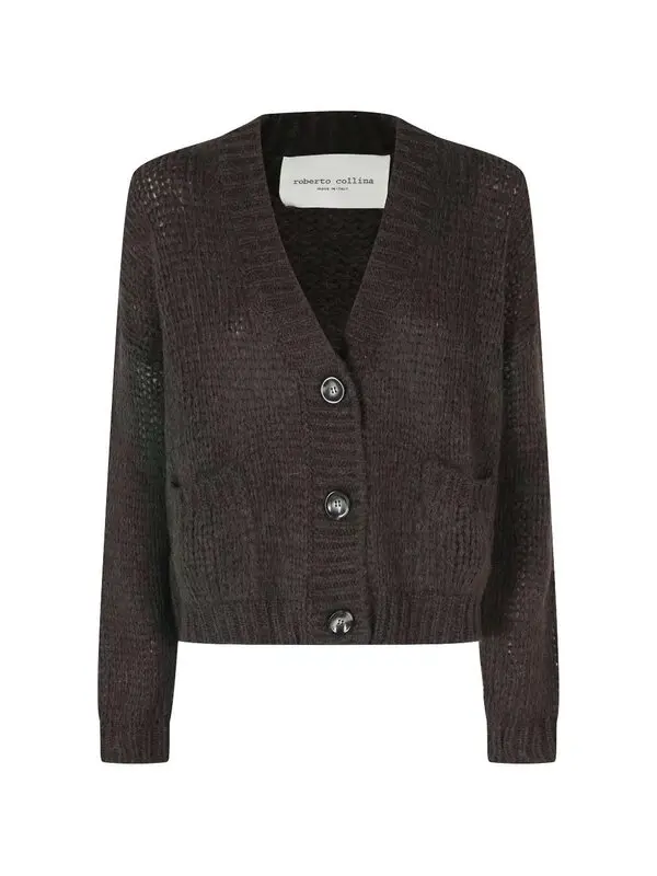 ROBERTO COLLINA Chunky-knit V-neck Cardigan - Brown