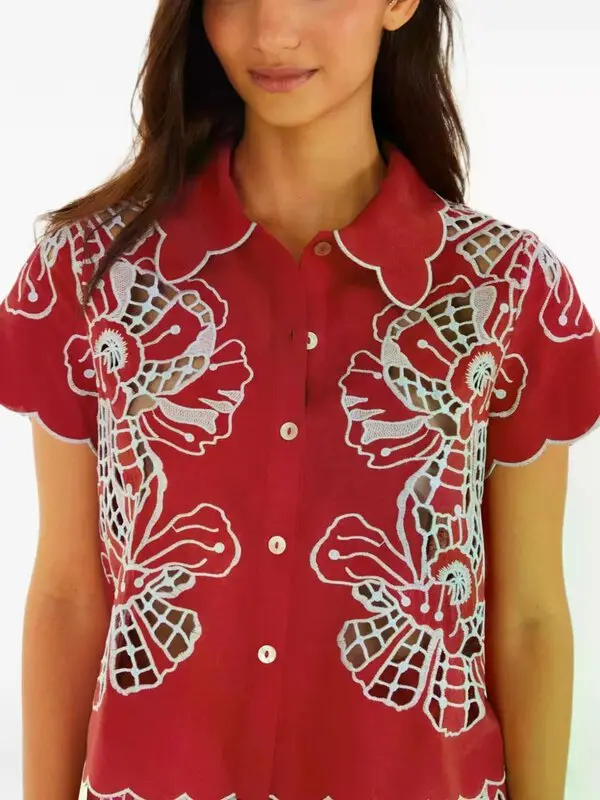 Farm Rio Embroidered Floral Shirt - Red