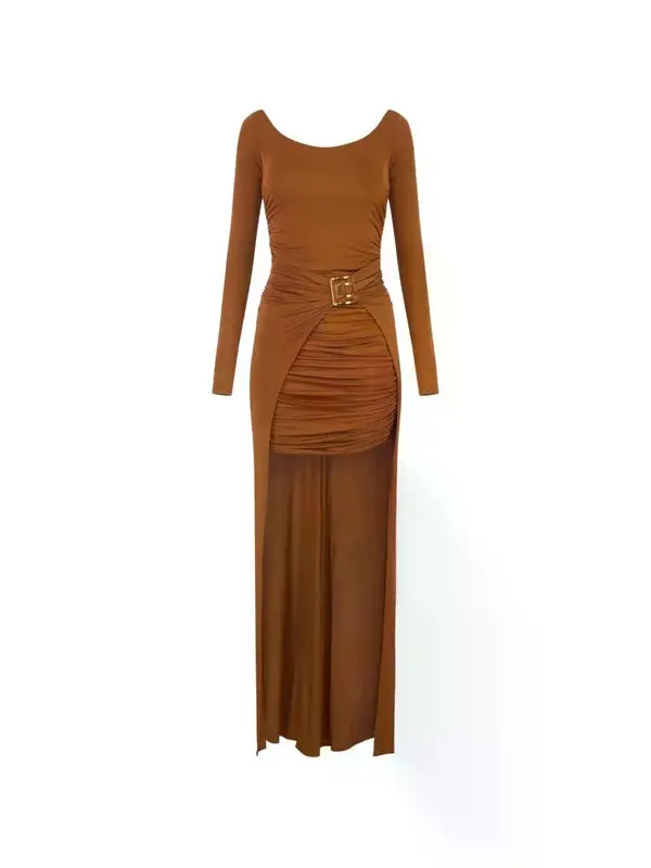 Elisabetta Franchi Red Carpet Dress In Crêpe Jersey - Brown