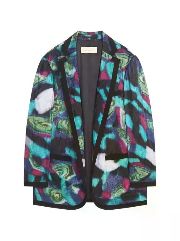 Dries Van Noten Oversized Moiré Blazer - Blue