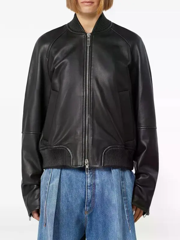 Sportmax Ribbed-trim Leather Jacket