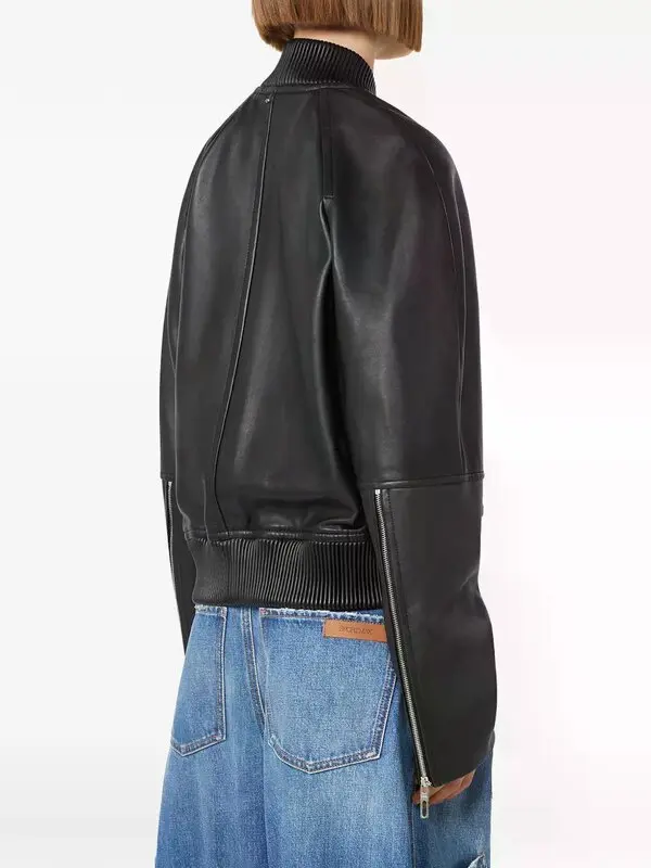 Sportmax Ribbed-trim Leather Jacket