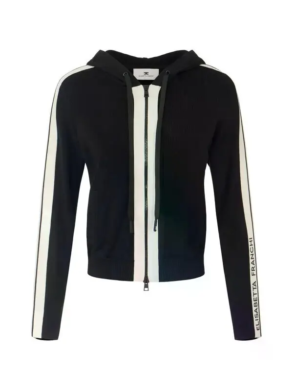 Elisabetta Franchi Two-tone Knit Hooded Sweatshirt With Logo Detail - Black