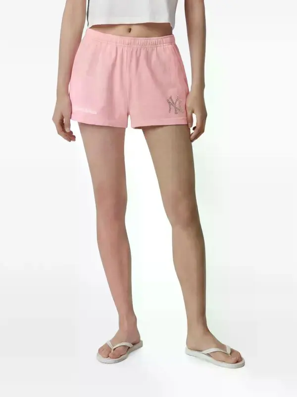 SPORTY & RICH Crystal Embellished Cotton Shorts