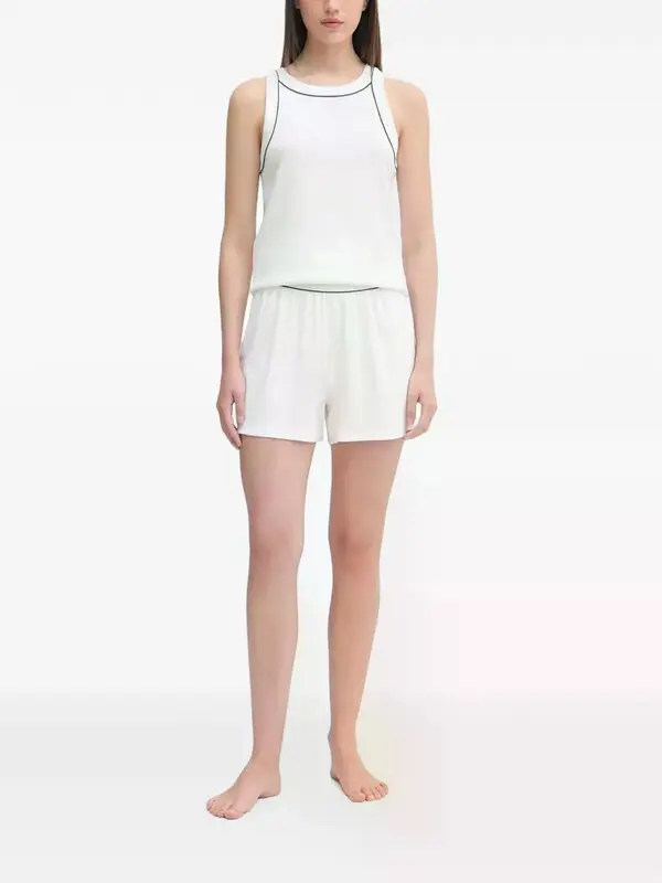 Lacoste Ribbed Knit Pajama Set With Contrast Piping - White