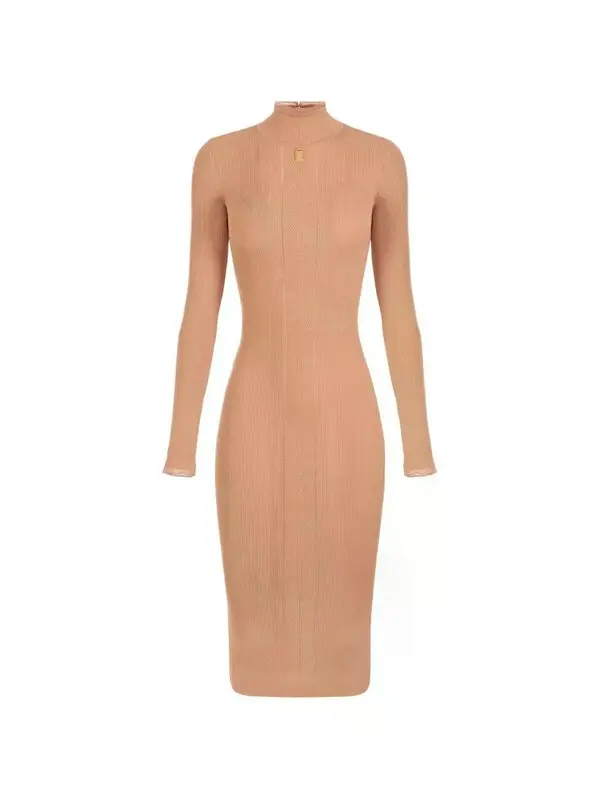 Elisabetta Franchi Knit Dress With Logo Detail - Neutrals