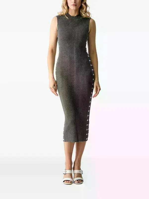 Karl Lagerfeld Ribbed Knit Stud Embellished Sleeveless Fitted Dress - Grey