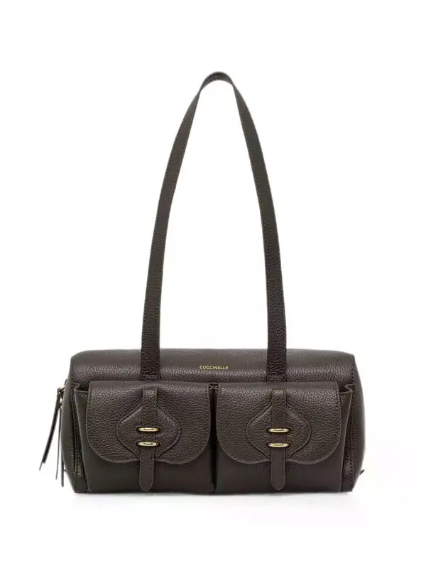 COCCINELLE Grainy-leather Pocket-detail Tote Bag - Brown