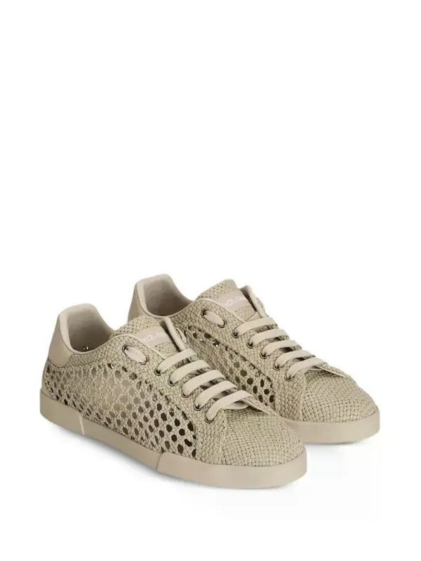 Dolce & Gabbana Portofino Sneakers In Woven Leather - Neutrals