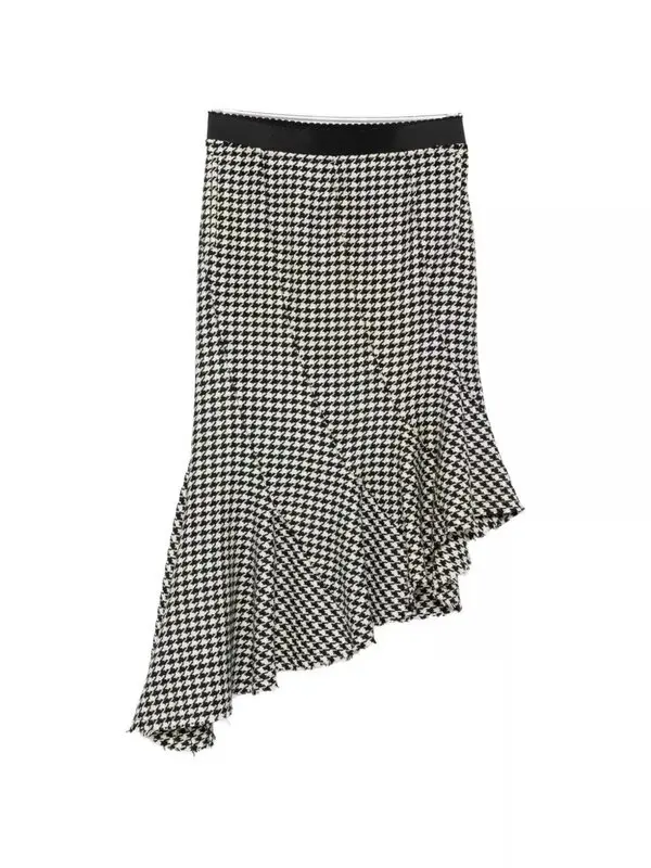 Attico Houndstooth-pattern Asymmetric-hem Midi Skirt - White