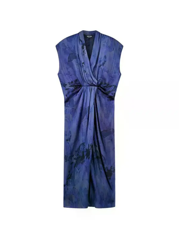 Giorgio Armani Sleeveless Floral Print Midi Dress - Blue