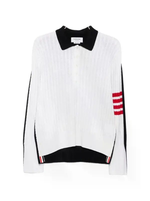 Thom Browne 4-bar Cable-knit Polo Shirt - White