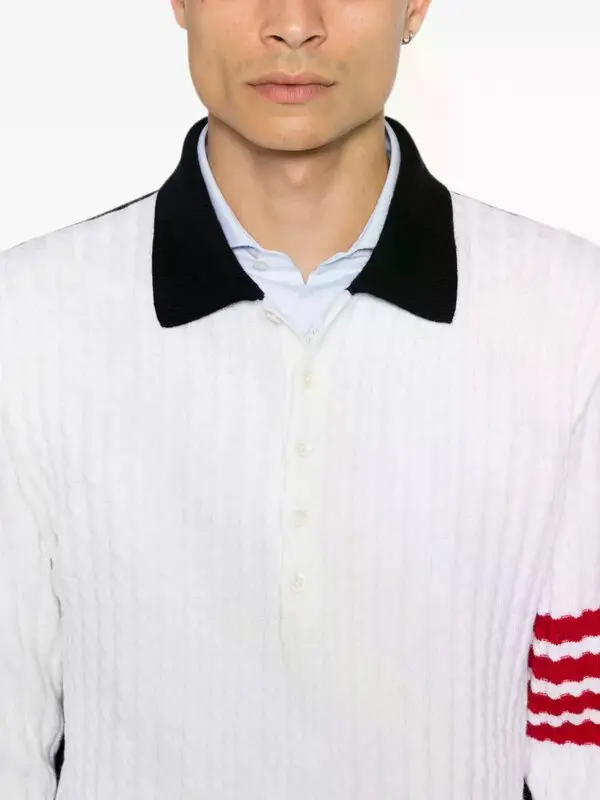 Thom Browne 4-bar Cable-knit Polo Shirt