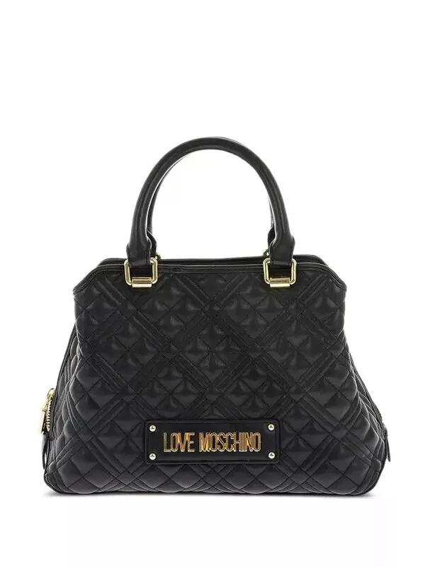 Moschino Quilted Logo Plaque Tote Bag - Black