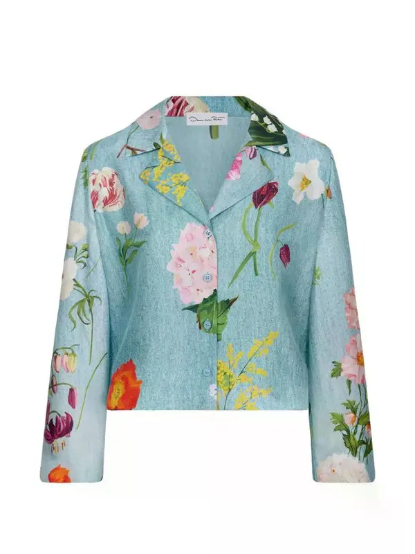 Oscar De La Renta Botanical-print Silk Blouse - Blue