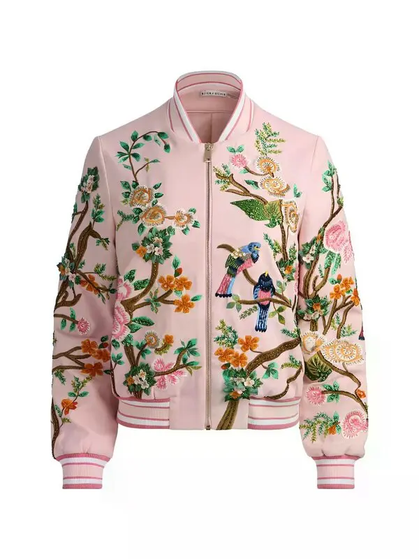 Alice + Olivia Floral-embroidered Bomber Jacket - Pink