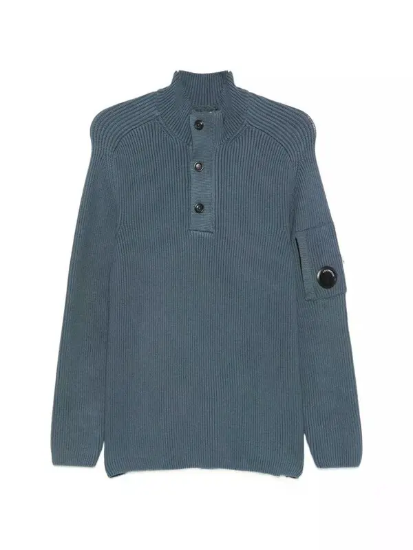 C.P. COMPANY Ribbed Knit Sweater With Lens Detail - Blue