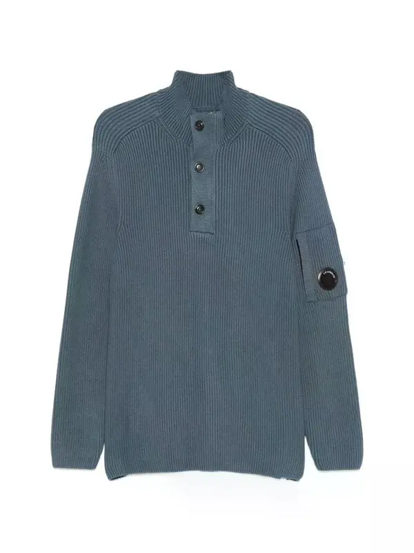 C.P. COMPANY Ribbed Knit Sweater With Lens Detail - Blue