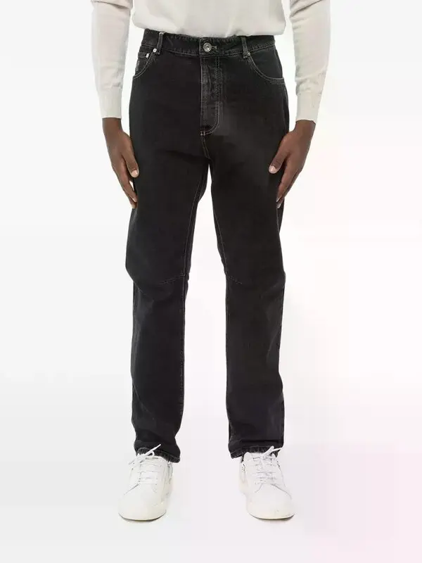 Brunello Cucinelli Straight Leg Jeans With Logo Patch - Black