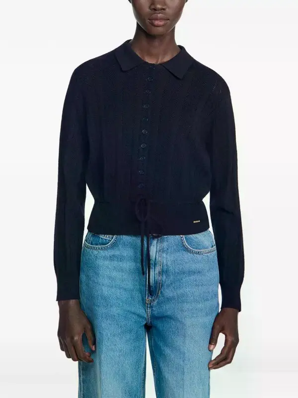 Sandro Pointelle-knit Drawstring Cardigan