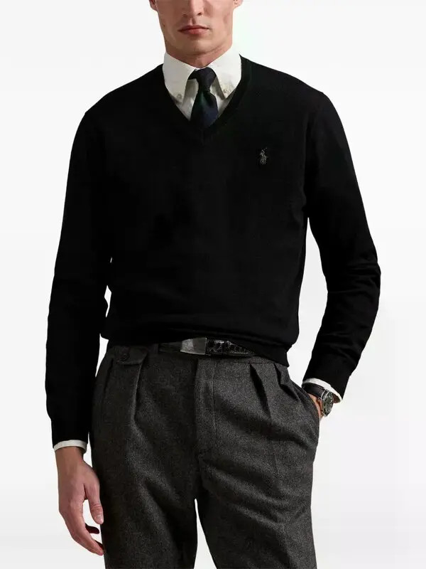 Polo Ralph Lauren V-neck Wool Sweater With Embroidered Pony