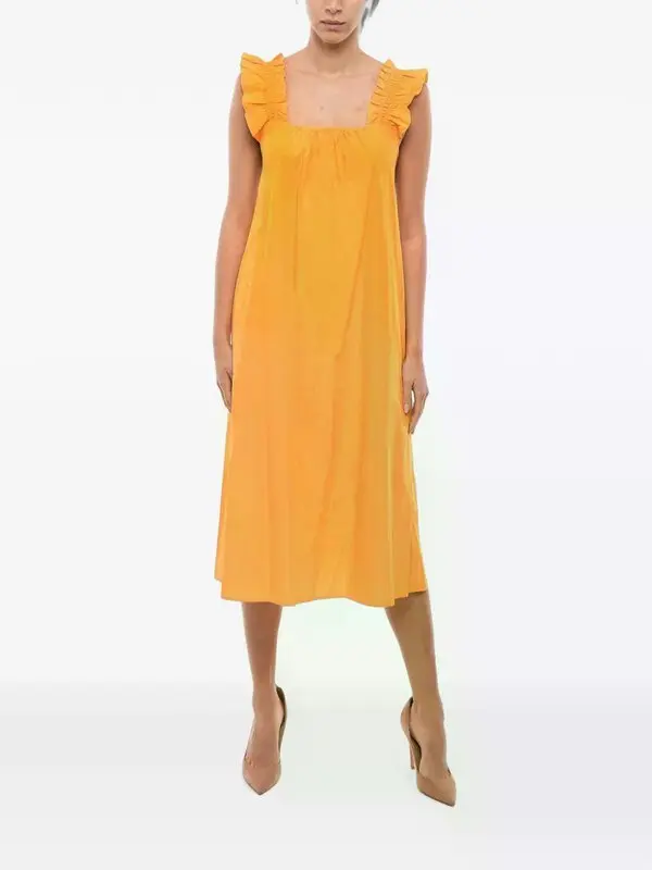 SAMSOE SAMSOE Ruffled Square-neck Midi Dress