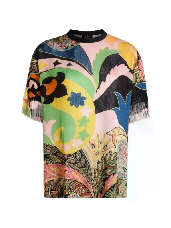 Etro Paisley-print Frayed Sweater - Neutrals