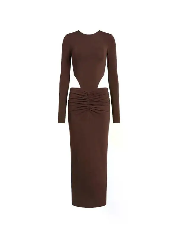 Andamane Heloise Cut-out Ruched Midi Dress - Brown