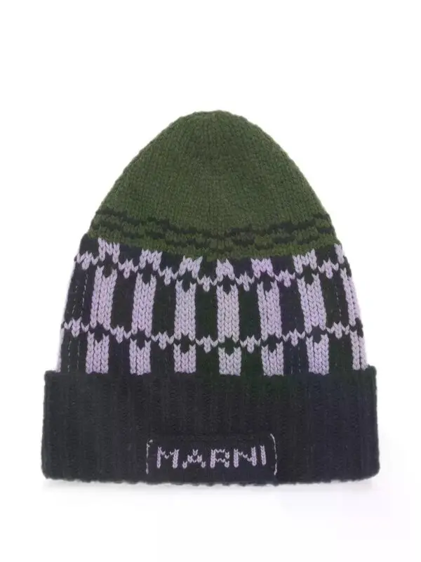 Marni Wool Beanie With Geometric Motif - Green