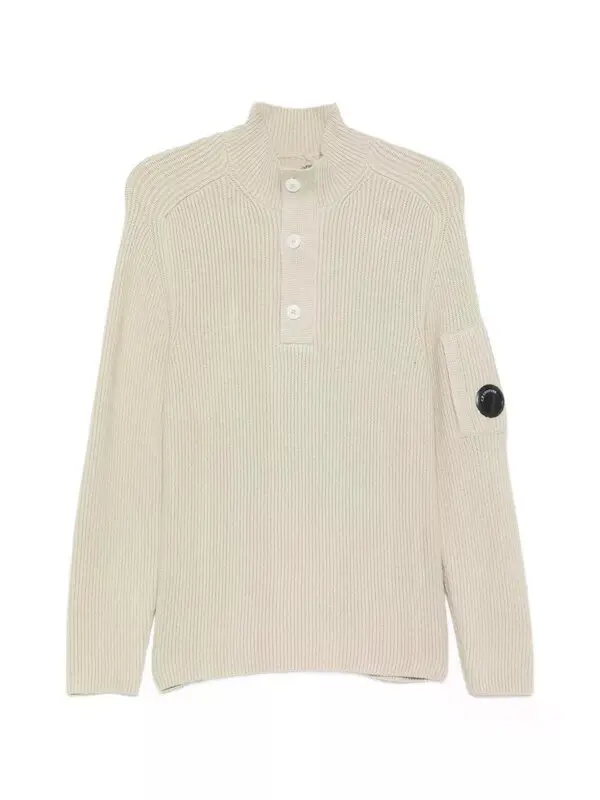 C.P. COMPANY Lens Detail Ribbed Knit Sweater - Neutrals
