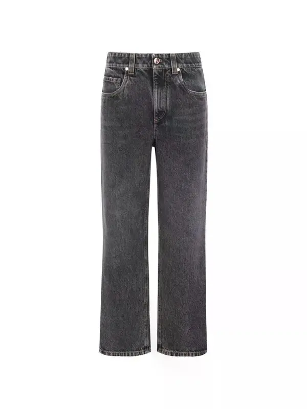 Brunello Cucinelli Monili-trimmed Straight-leg Jeans - Grey
