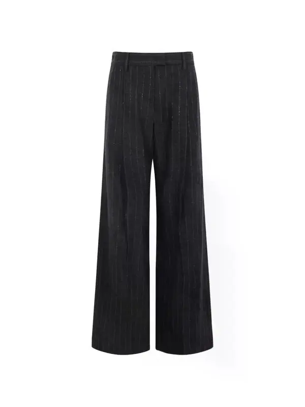 Brunello Cucinelli Pinstripe Sequin-embellished Palazzo Pants - Grey