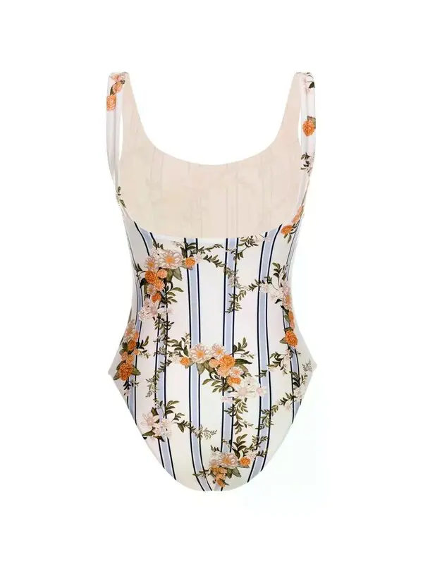 Agua Bendita Gema Valle Floral-embroidered Swimsuit - Neutrals