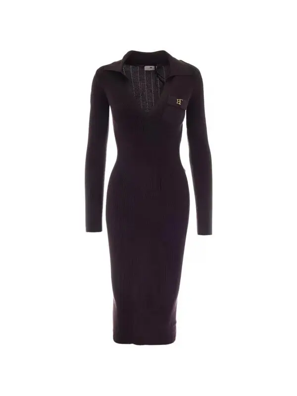 Elisabetta Franchi Logo-plaque Ribbed-knit Midi Dress - Brown