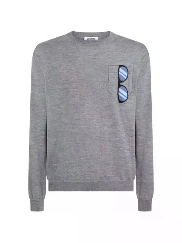 Moschino Intarsia Sunglasses Chest Pocket Sweater - Grey