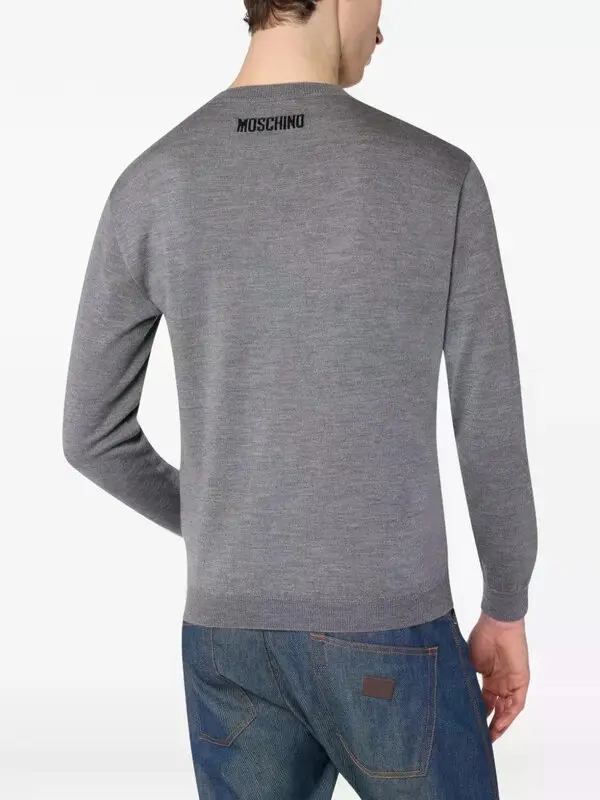 Moschino Intarsia Sunglasses Chest Pocket Sweater - Grey