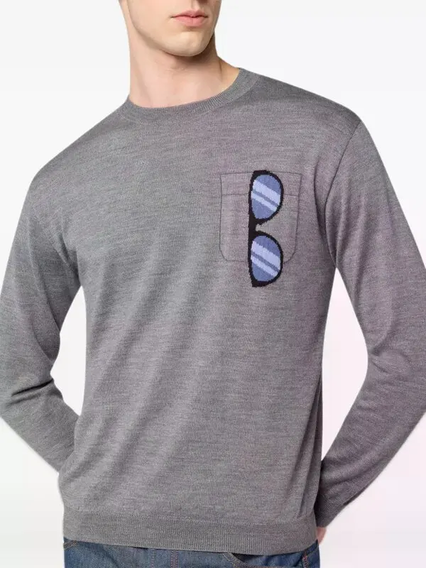 Moschino Intarsia Sunglasses Chest Pocket Sweater - Grey
