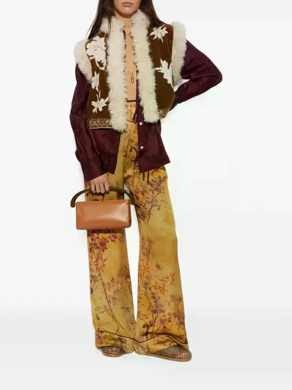 FORTE_FORTE Botanical Motif Wide-leg Trousers - Yellow